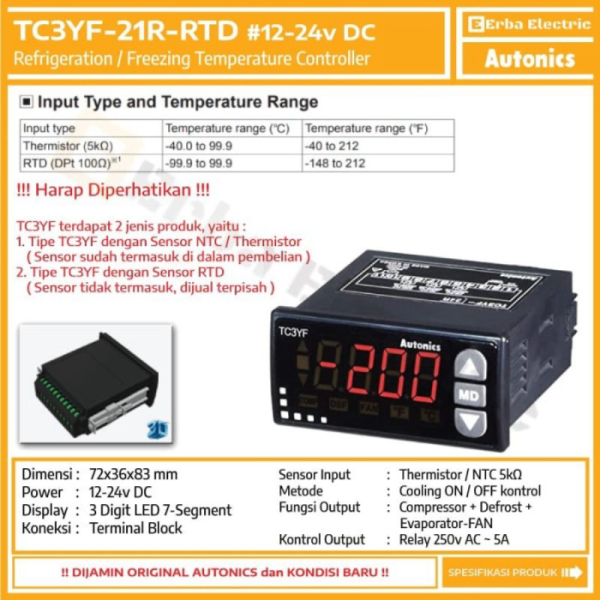 Jual Autonics TC3YF-31R RTD PT100 Temperature Control Cooling Freezer DC Berkualitas | Shopee ...
