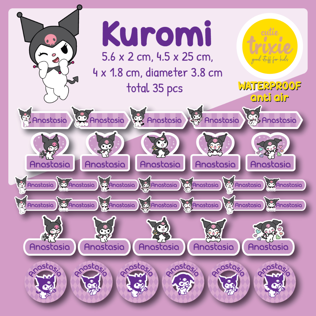 Jual Sticker label nama anak waterproof Kuromi | Shopee Indonesia