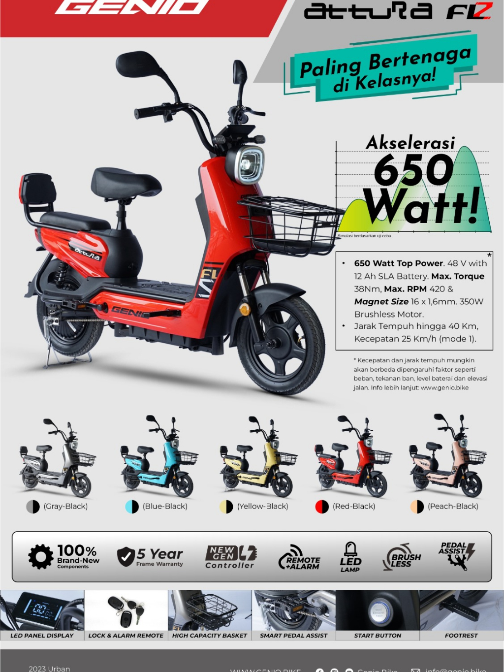 Jual SEPEDA LISTRIK GENIO ATTURA FL2 ELECTRIC E BIKE 650 WATT | Shopee ...