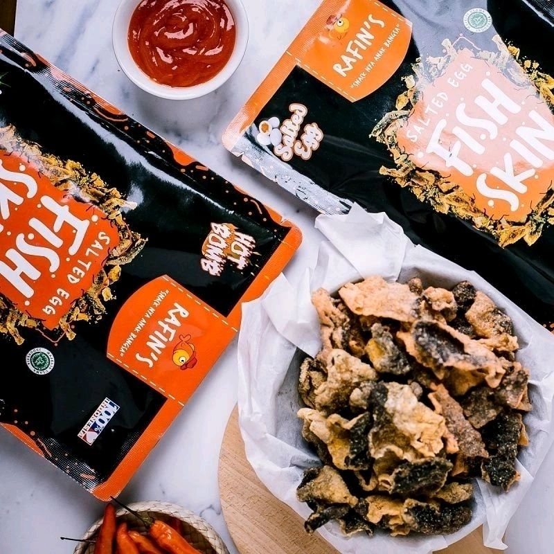 Jual FISH SKIN Keripik kulit Ikan Patin Rafins Snack Rasa Salted egg ...