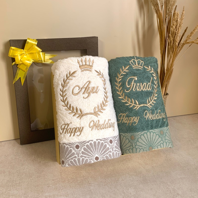 Jual Handuk Couple Wedding Design Handuk Bordir Nama Handuk seserahan ...