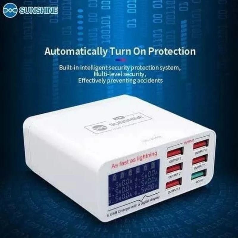 Jual SMART ADAPTOR CHARGER SUNSHINE SS-304Q & SS-304D 6 PORT USB ...