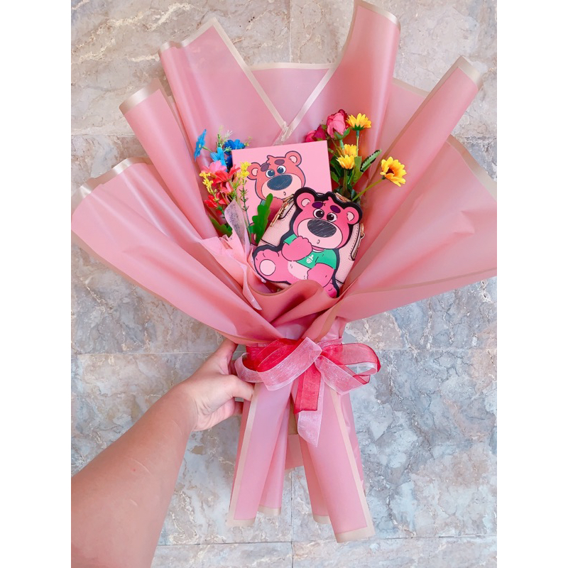 Jual buket bunga pink lotso wisuda graduation lamaran kado | Shopee ...