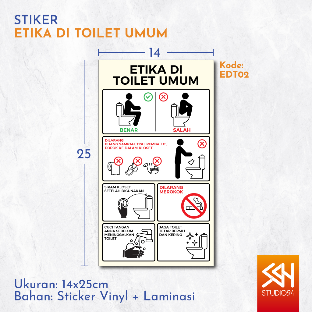 Jual Stiker Etika Di Toilet | Sticker Aturan Menggunakan Toilet Umum | Vinyl Anti Air | D2 ...