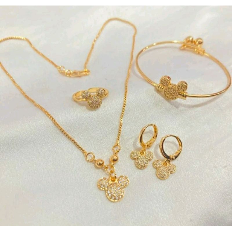 Jual terbaru set perhiasan titanium bermotif Mikey mouse set perhiasan ...