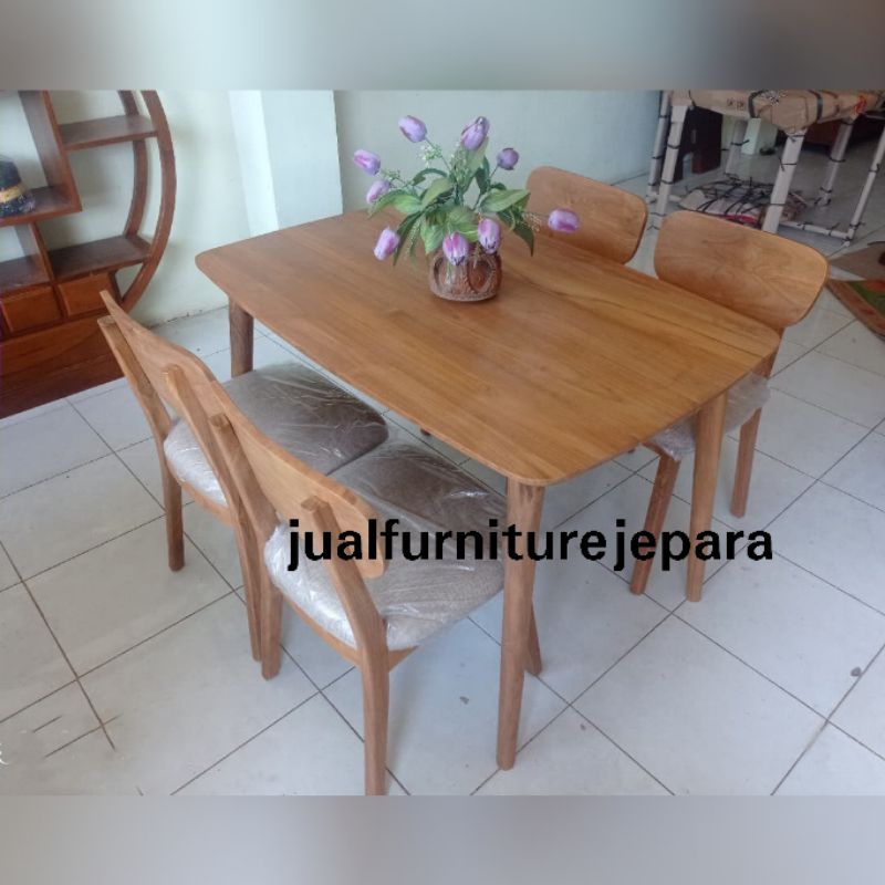 Jual meja makan minimalis 4 kursi retro kayu jati, set meja makan 4 kursi minimalis modern kayu ...