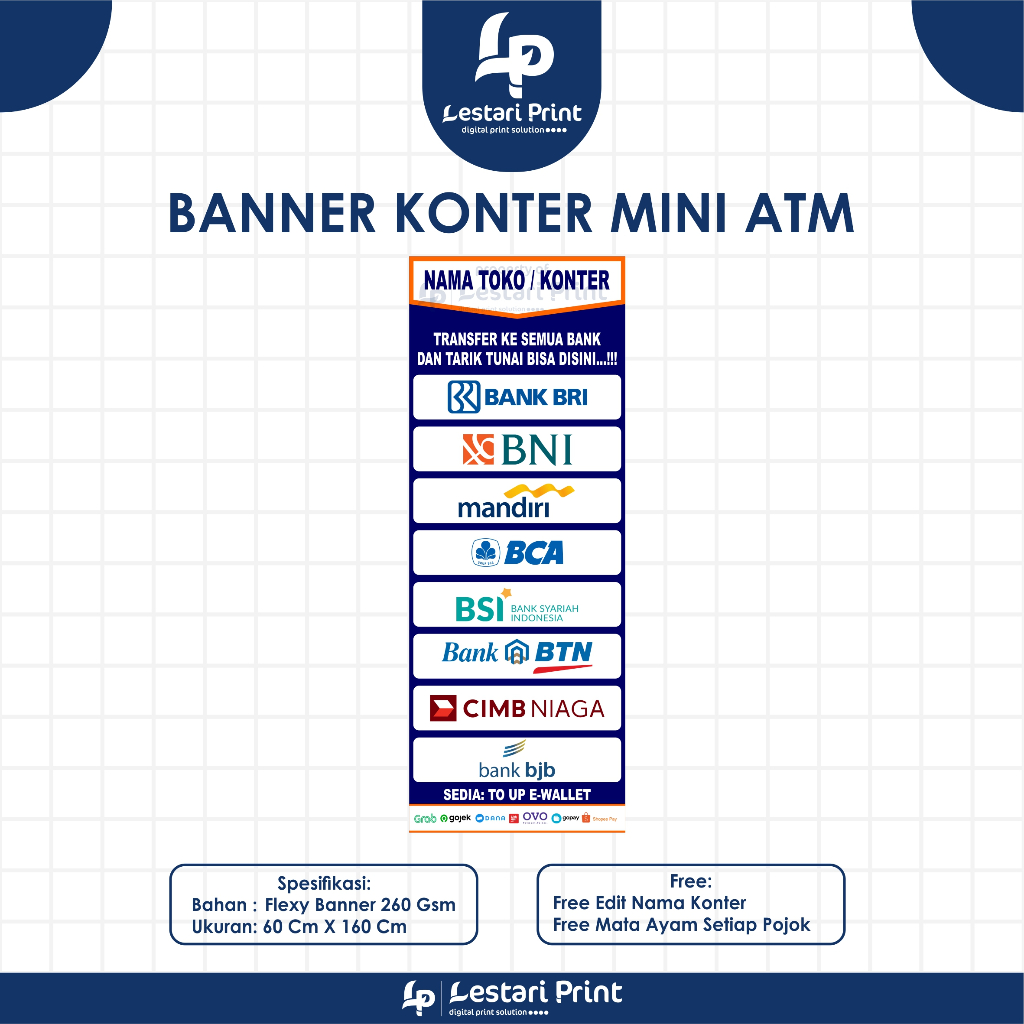 Jual SPANDUK BANNER KONTER MINI ATM / 60CM X 160CM / LESTARI PRINT ...