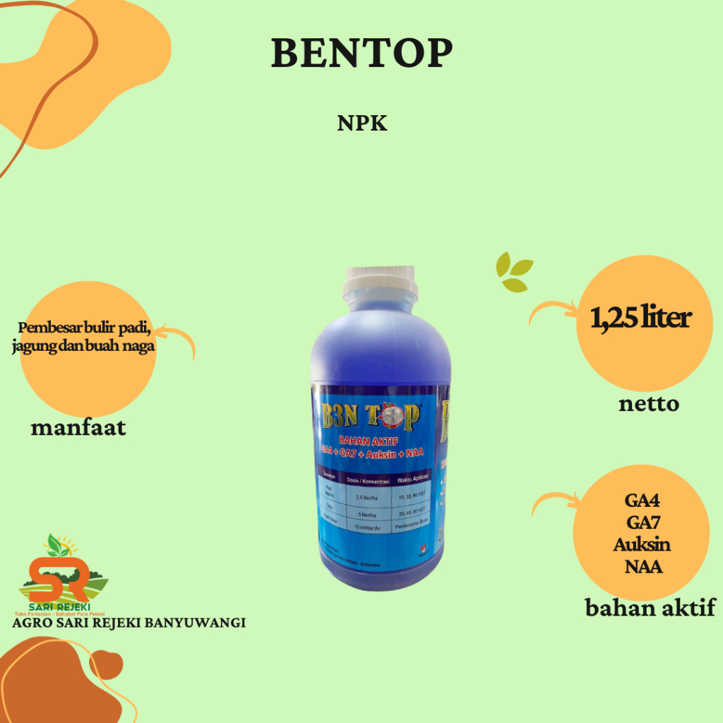 Jual BENTOP 1,25 LITER PEMBESAR BULIR PADI,JAGUNG DAN BUAH NAGA ...