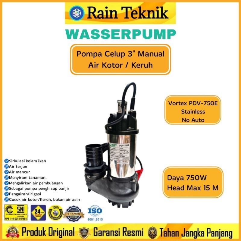 Jual Pompa Celup WASSER Vortex PDV- 750E Stainless 3 inch Manual 750 ...