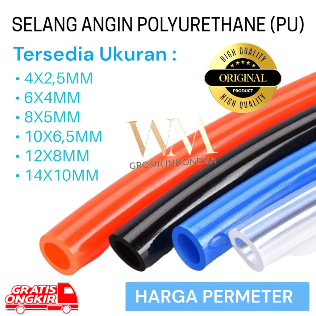 Jual SELANG ANGIN PNEUMATIC 12x8MM PU HOSE SELANG POLYURETHANE (PU) PER METER | Shopee Indonesia