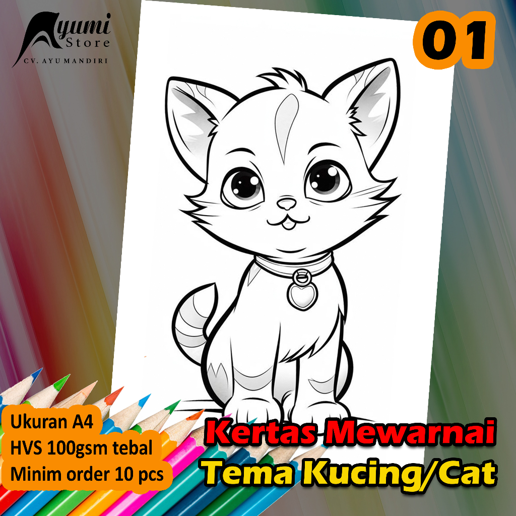 Jual Coloring Page Lembar Kertas Gambar Mewarnai Anak Tema Kucing Cat ...