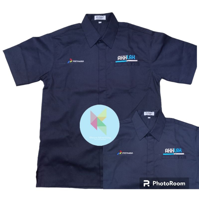 Jual kemeja Pertamina Akhlak seragam Pertamina akhlak navy lengan ...