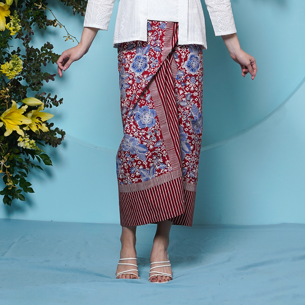 Jual NONA RARA - Lilit Red Jlamprang P0168, Rok Batik Kasual Modern ...