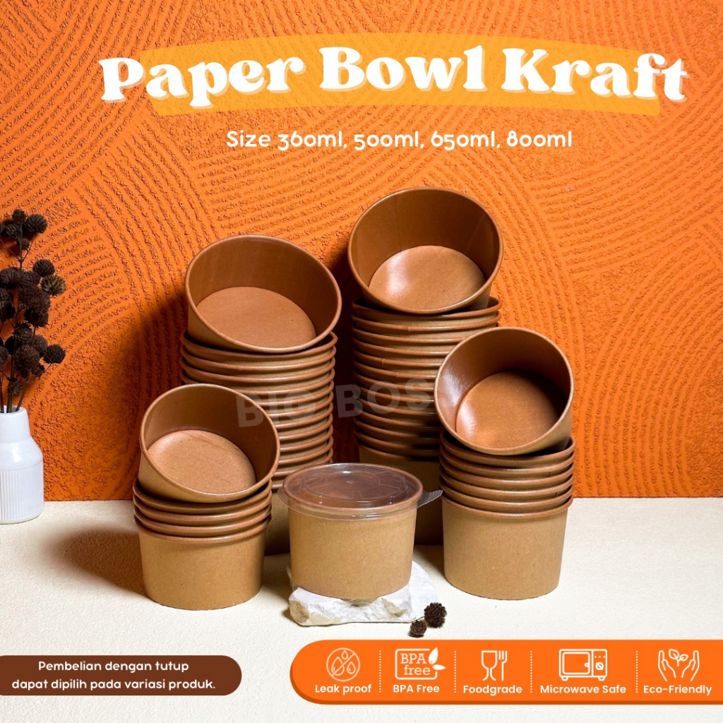 Jual [ISI 25PCS] Paper Bowl Kraft Coklat Laminasi / Mangkok Kertas + Tutup / Paper Rice Bowl ...