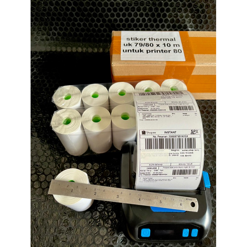 Jual 10 ROLL Label Sticker Continuous 80 mm x 10 meter pond samping mudah kupas per 10 roll ...