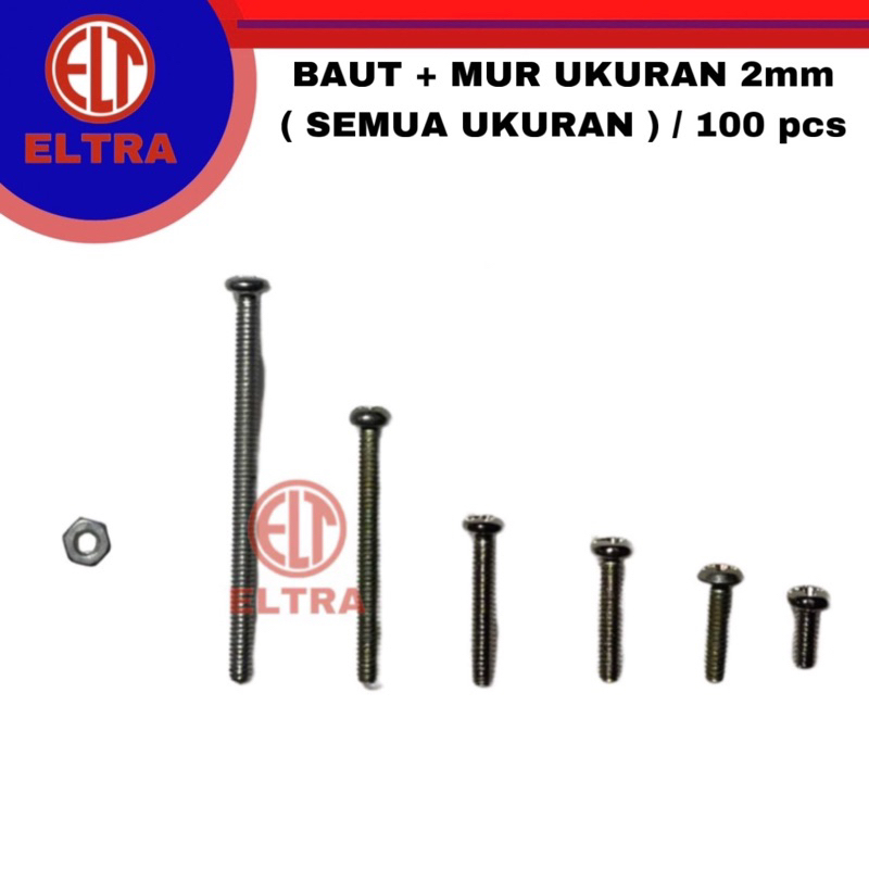 Jual Baut / mur 2mm semua ukuran / 100 pcs 1 pak pack per 100 biji mur ...