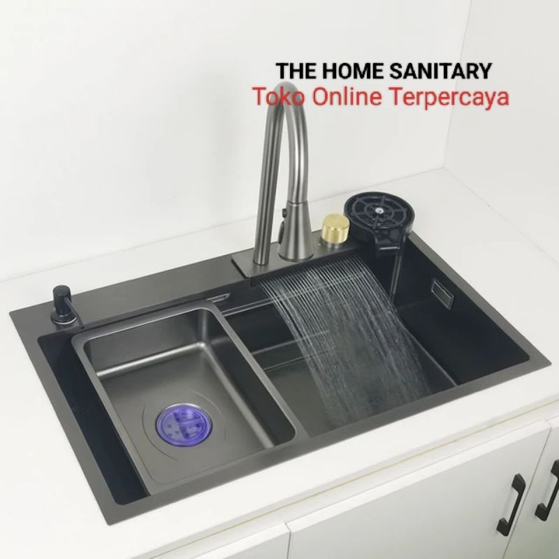 Jual Paket Kitchen Sink 7545 Black Luxury Paket Kran Tarik Hitam ...