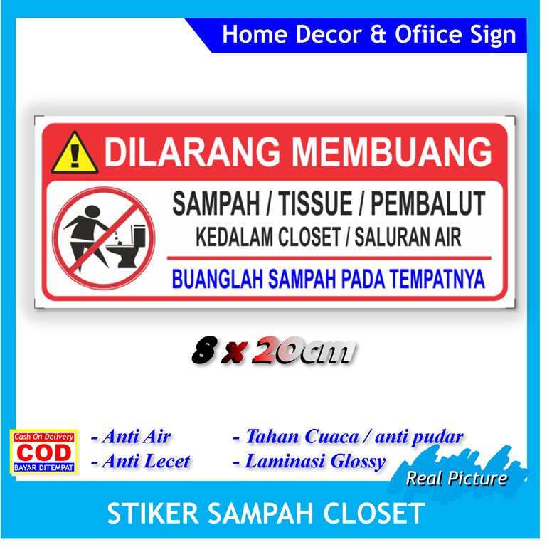 Jual Stiker label new dilarang buang sampah kloset kamar mandi sticker ...