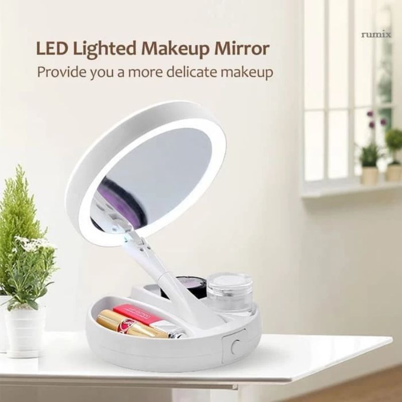 Jual cermin led makeup putar/ cermin led makeup bulat/ led lighted ...