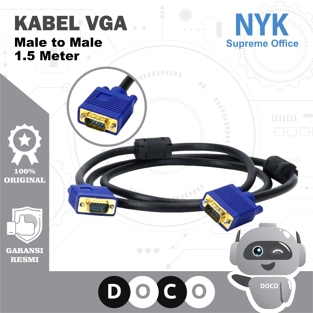 Jual NYK Kabel VGA 1.5 Meter Male ke Male Aksesoris Komputer PC Laptop Projektor Projector LCD ...