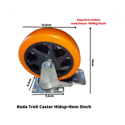 Jual Roda Caster Roda Troli Hidup + Rem 3" - 5" - 6" inch Roda Caster ...
