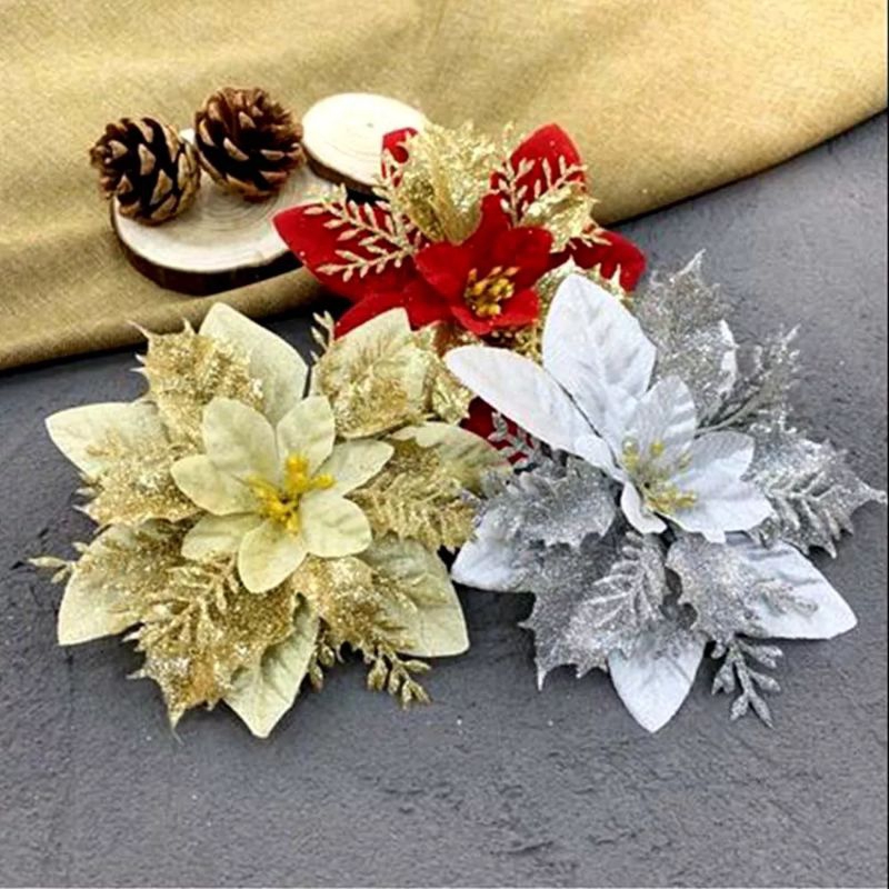 Jual Bunga Glitter Premium Hiasan Pohon Natal 14 cm | Shopee Indonesia