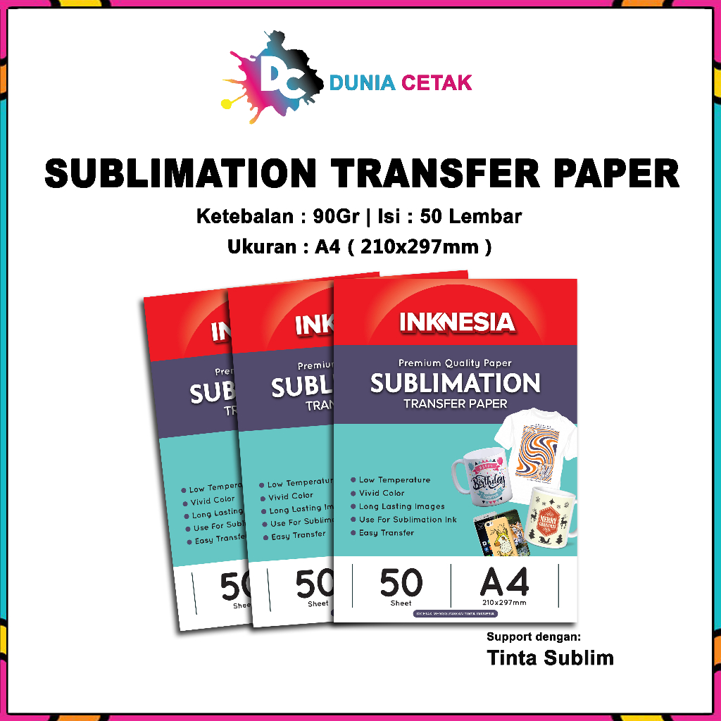 Jual Kertas Sublim Inknesia / Sublimation Transfer Paper A4 isi 50 ...