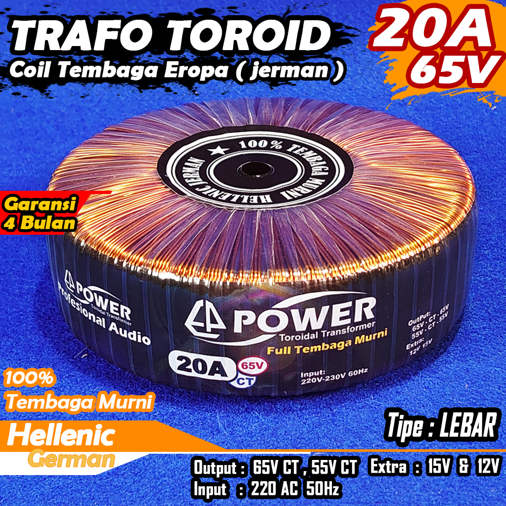 Jual Trafo Toroid 20A CT 65V 55V (MURNI) Full tembaga Murni Helenic ...