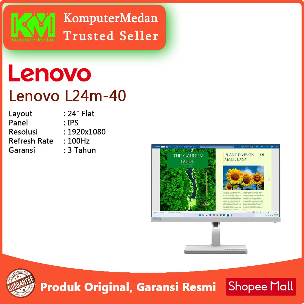 Jual LED MONITOR LENOVO L24m-40 (24"/SILVER/FHD/IPS/100Hz/4ms/HDMI/USB ...