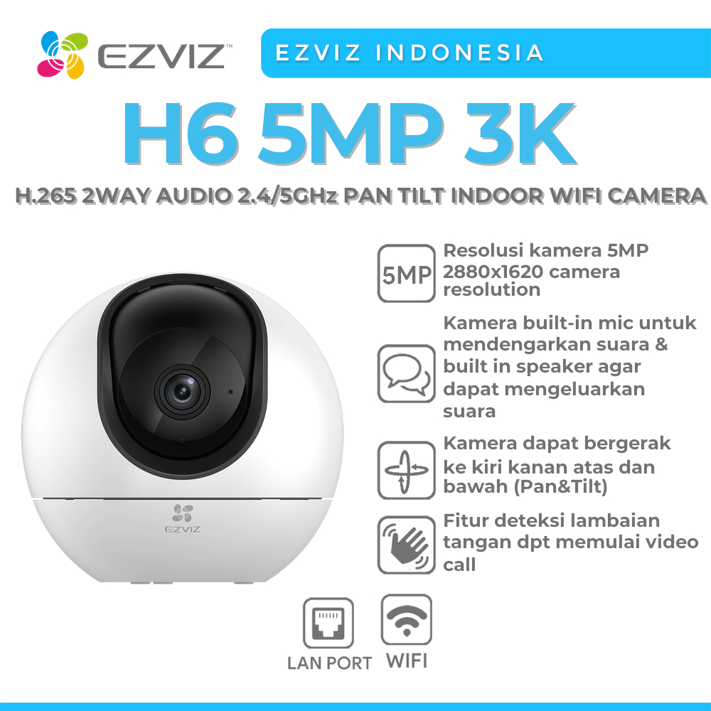 Jual EZVIZ INDOOR | H6 3K PAN & TILT 2WAY AUDIO 2.4/5GHZ Smart Wi-Fi Home Camera | Shopee Indonesia