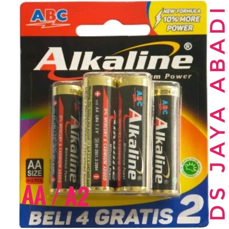 Jual Baterai ABC ALKALINE A2 / AA 4free2 = 6 PCS Exp 2027 4free2 ...