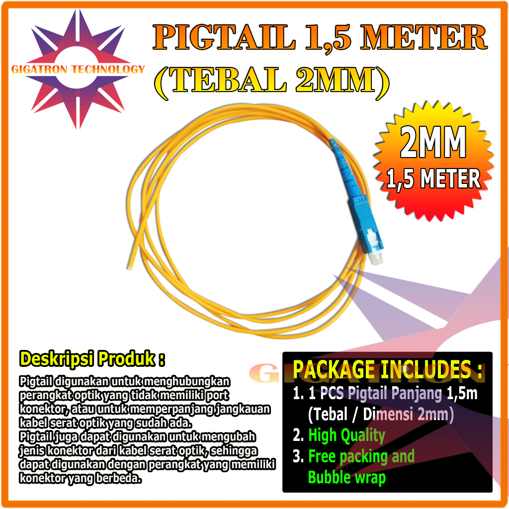 Jual Pigtail SC UPC Panjang 1,5M 2MM / Kabel Pigtail SC UPC 2 MM ...