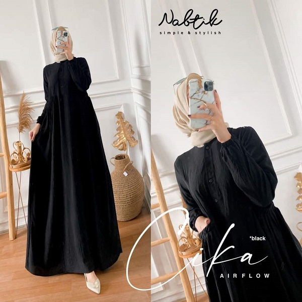 Jual Gamis Hitam Polos Bahan Crinkle Premium / Gamis Remaja Kekinian ...