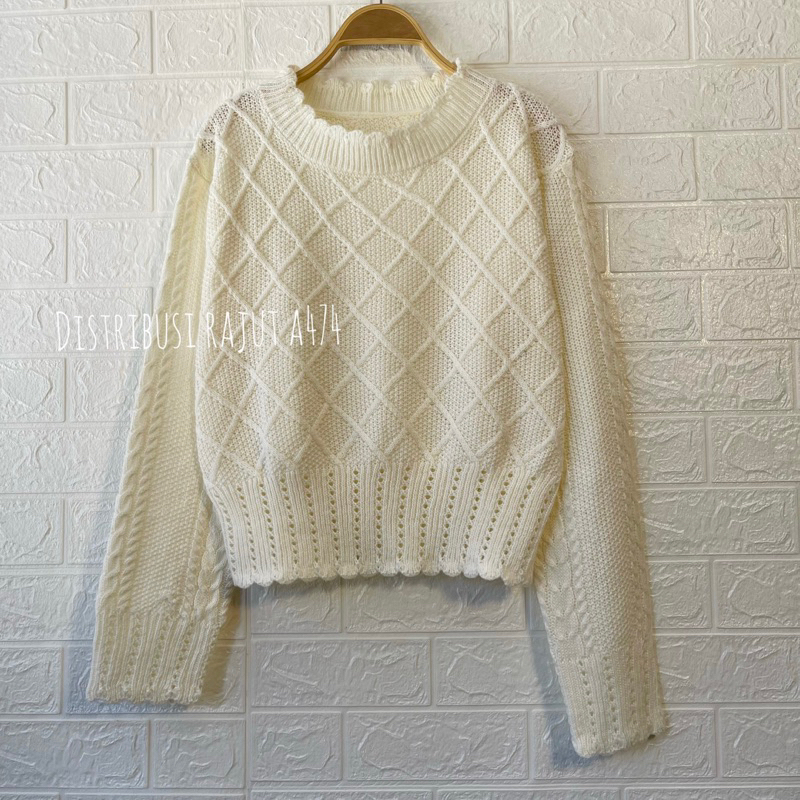 Jual RUBY CROP SWEATER RAJUT JARING MOTIF RENDA BLOUSE CABLE WANITA KOREA | Shopee Indonesia