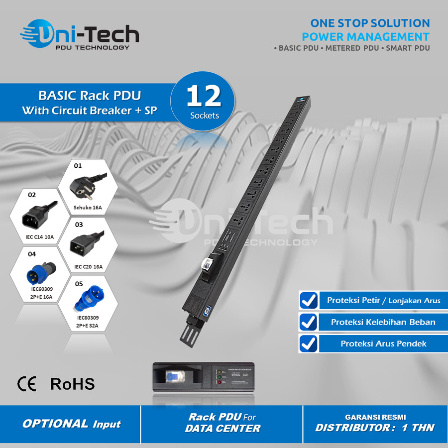 Jual PDU Rack Socket Universal - 12 Outlet / Holes / Ports with MCB ...