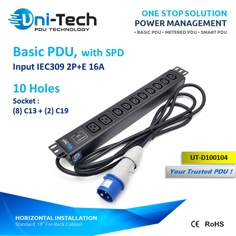 Jual PDU Rack Socket C13 C19 (Mix) - Basic PDU 10 Outlet / Ports / Holes With Surge Protection ...