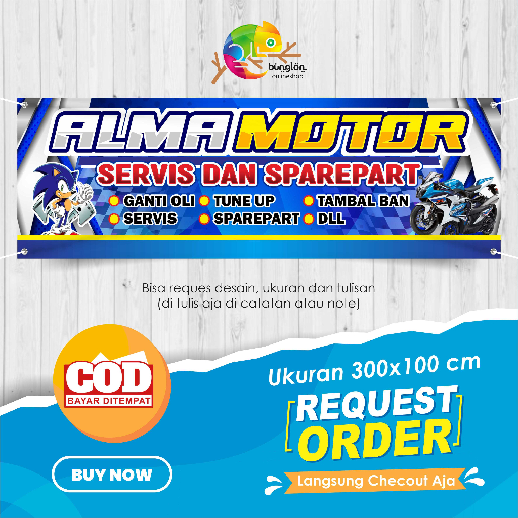 Jual Size 300x100 Spanduk Bengkel Motor, Banner Bengkel Service ...