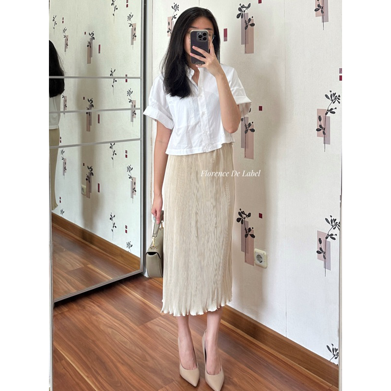 Jual WAVE MIDI PLEATED SKIRT / Rok Wavy Midi Plisket Span Premium Lidi Gelombang | Shopee Indonesia