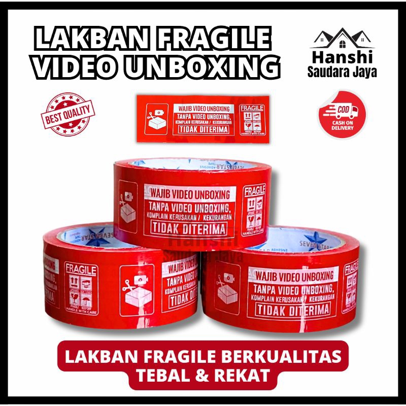 Jual Lakban Fragile Unboxing 48mm x 80yard / Opp Tape | Shopee Indonesia