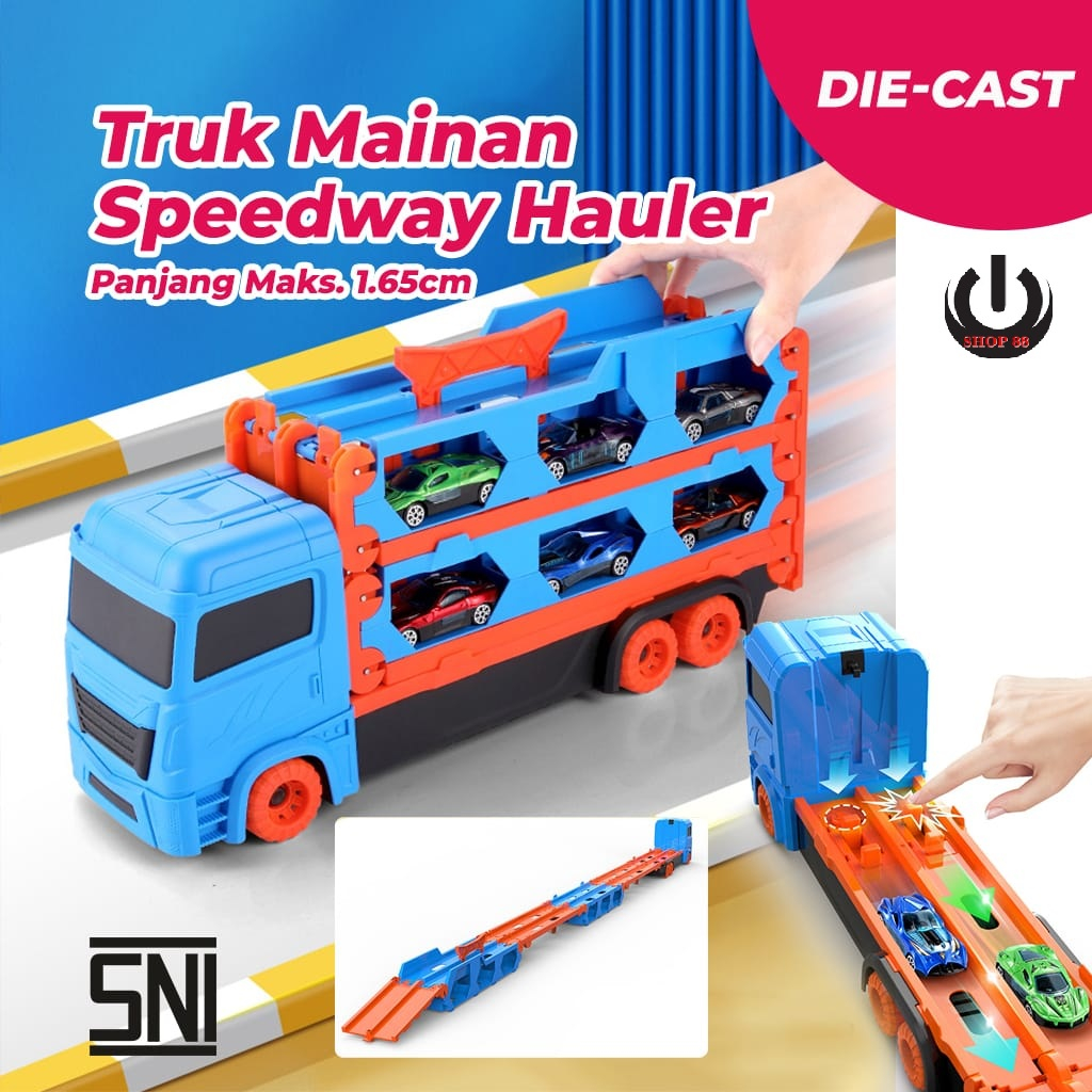 Jual Mainan Anak Mobil Truk Container Trek Speedway Hauler | Shopee ...
