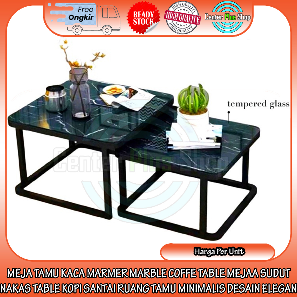 Jual [Instan] MEJA TAMU KACA MARMER MARBLE COFFE TABLE SUDUT PETAK ...