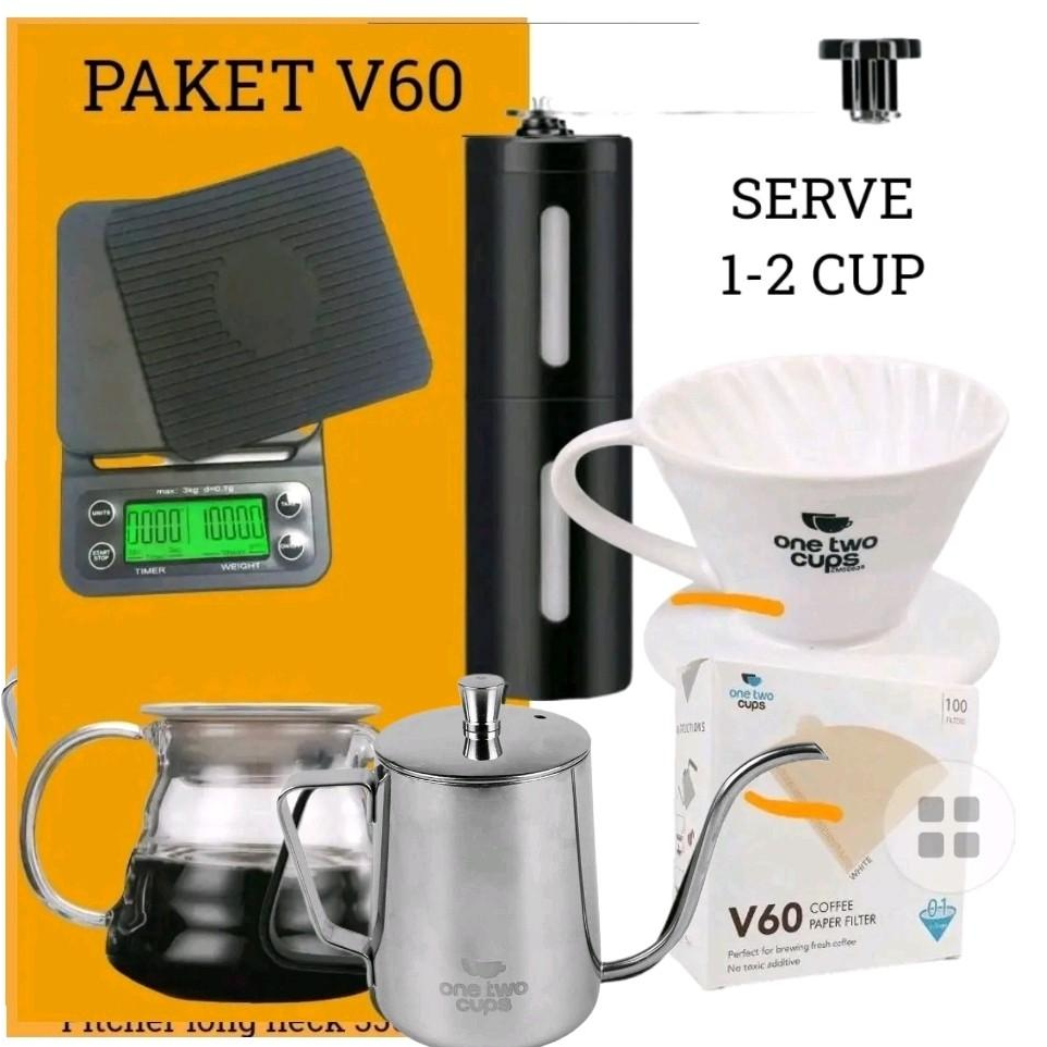 Jual Paket alat kopi v60 coffee serve 1-2 cup lengkap gelas server ...