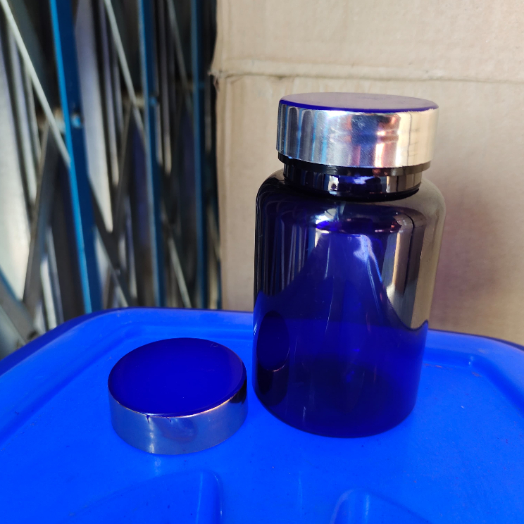 Jual Botol kapsul isi 60 -100 obat Biru 145Ml Tutup Biru Polos + Plug ...