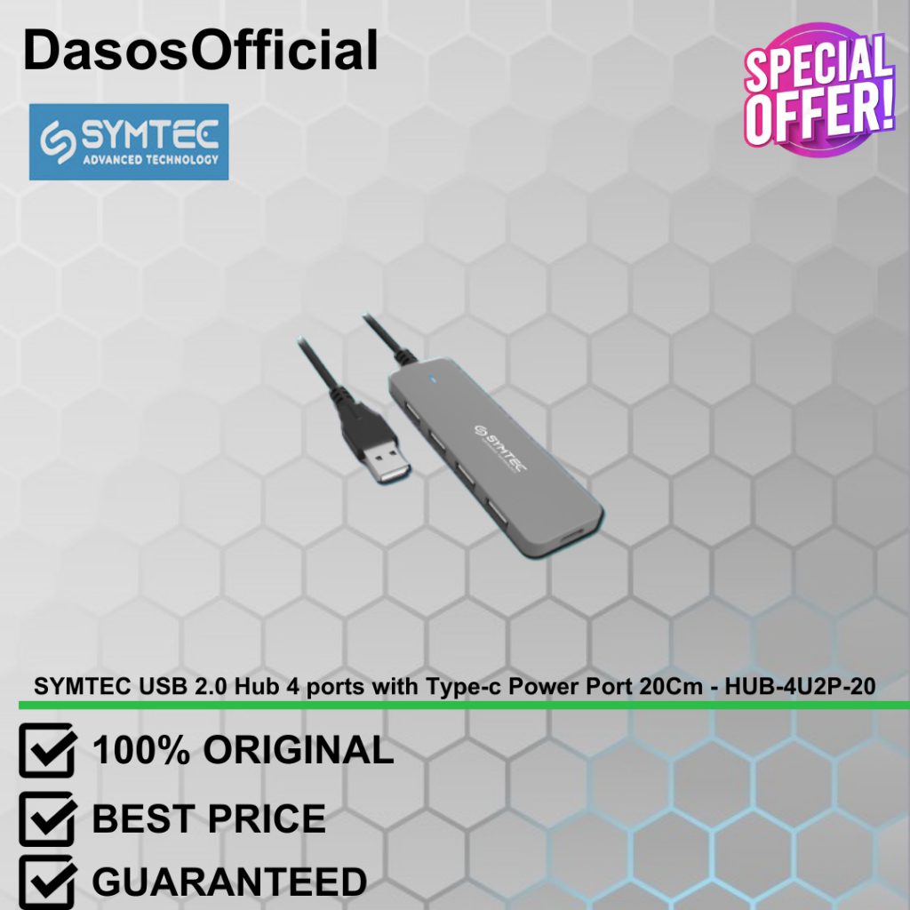 Jual SYMTEC USB 2.0 Hub 4 ports with Type-c Power Port 20Cm - HUB-4U2P ...