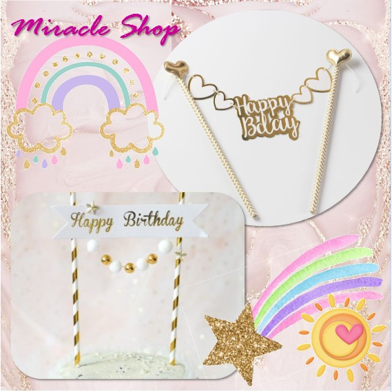 Jual Banner Happy Birthday Gold hiasan topper cake kue ulang tahun star ...