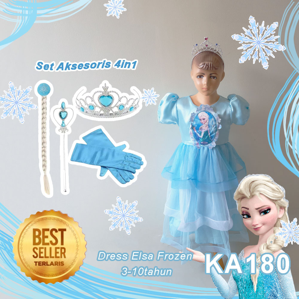 Jual Gaun Elsa Frozen Anak Perempuan Import 3 4 Tahun GRATIS PITA Baju ...
