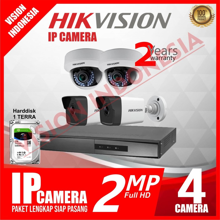 Jual PAKET IP CAMERA HIKVISION 1080P / 4 CHANNEL FULL SET SIAP PASANG ...