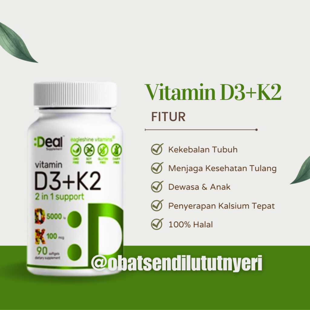 Jual DEAL SUPLEMENT Vitamin D3 K2 Softgel, 90 Count, 2-1 Complex, Vitamin D3 5000 IU & Vitamin ...