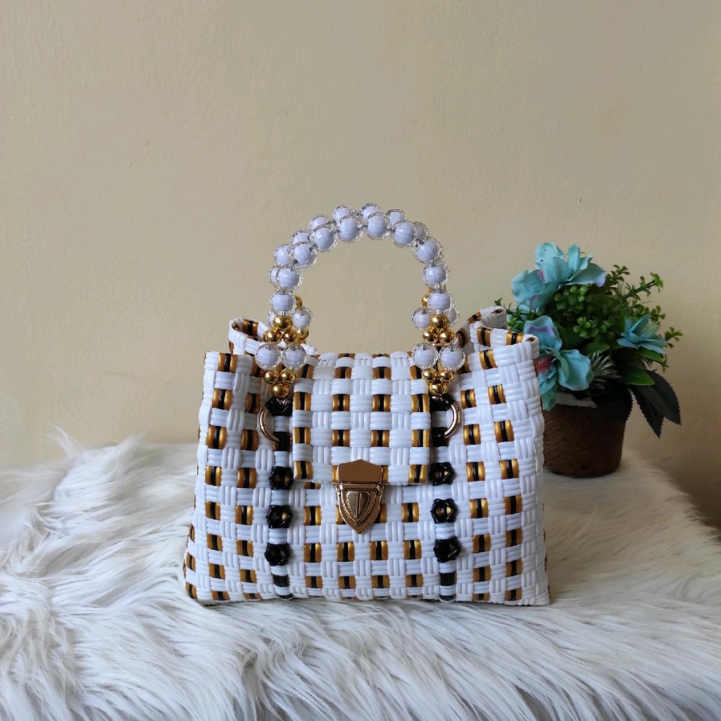 Jual Tas Anyam Jali Handle Mutiara Akrilik Premium Ukuran XS Dengan ...