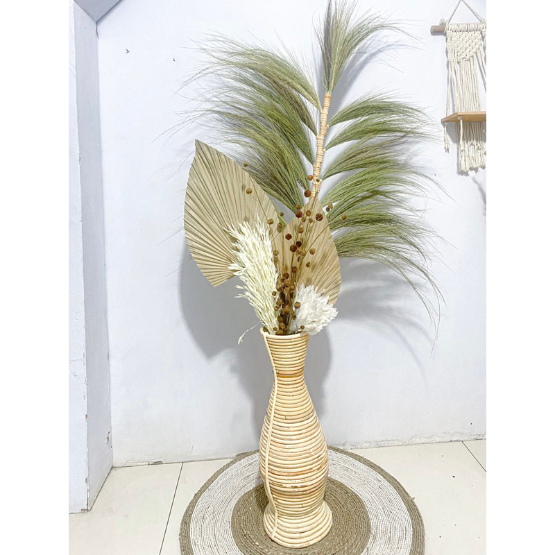 Jual PAKET BUNGA KERING + POT ROTAN 50 CM/BUNGA KERING MURAH/DEKORASI ...